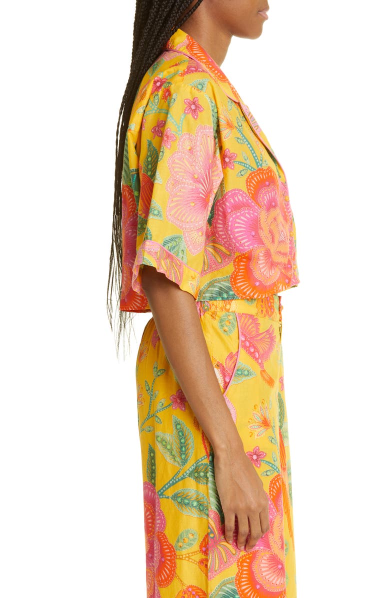 FARM Rio Macaw Bloom Crop Cotton Shirt | Nordstromrack