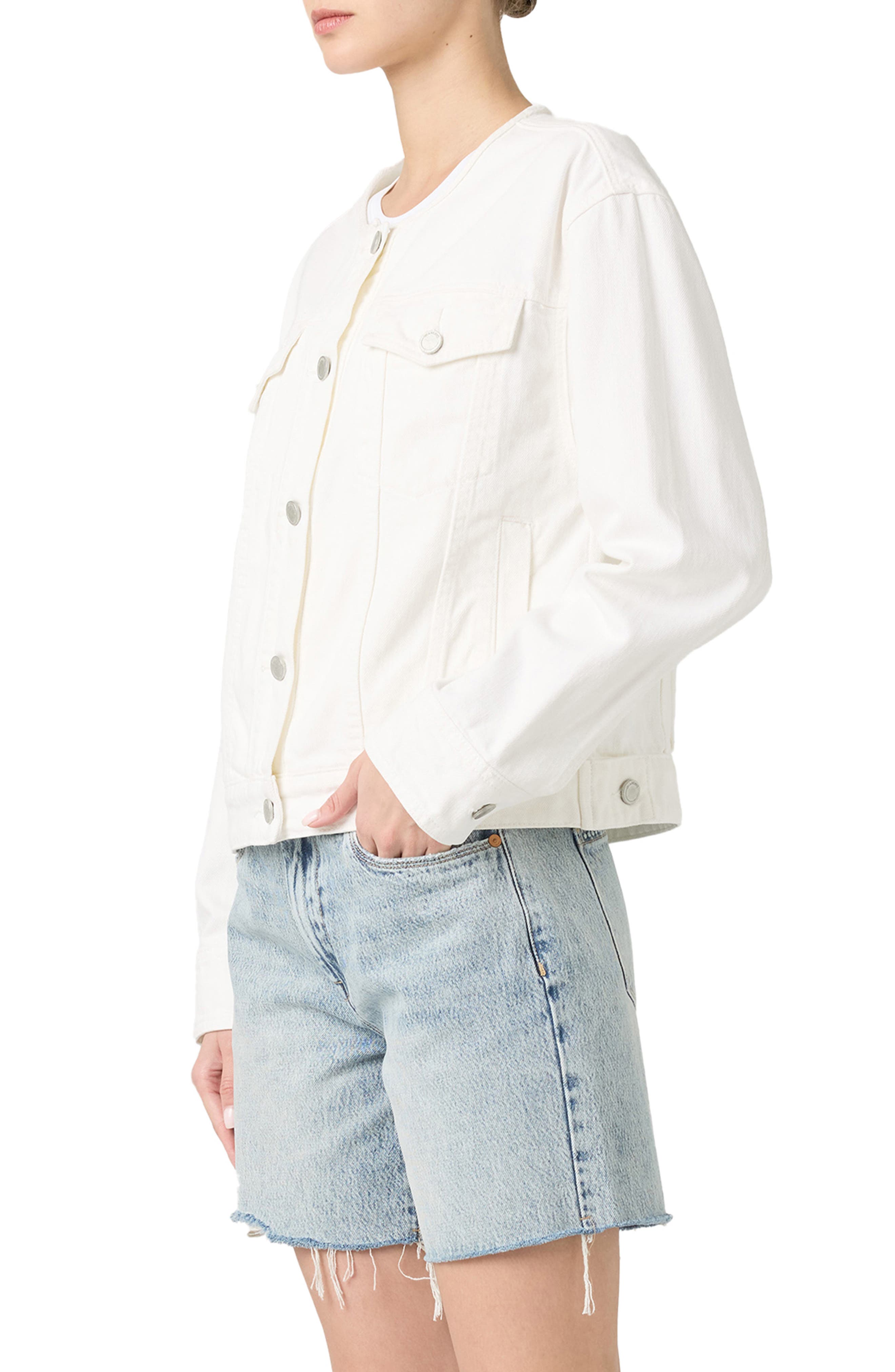 BLANKNYC Collarless White Denim Trucker Jacket | Nordstrom