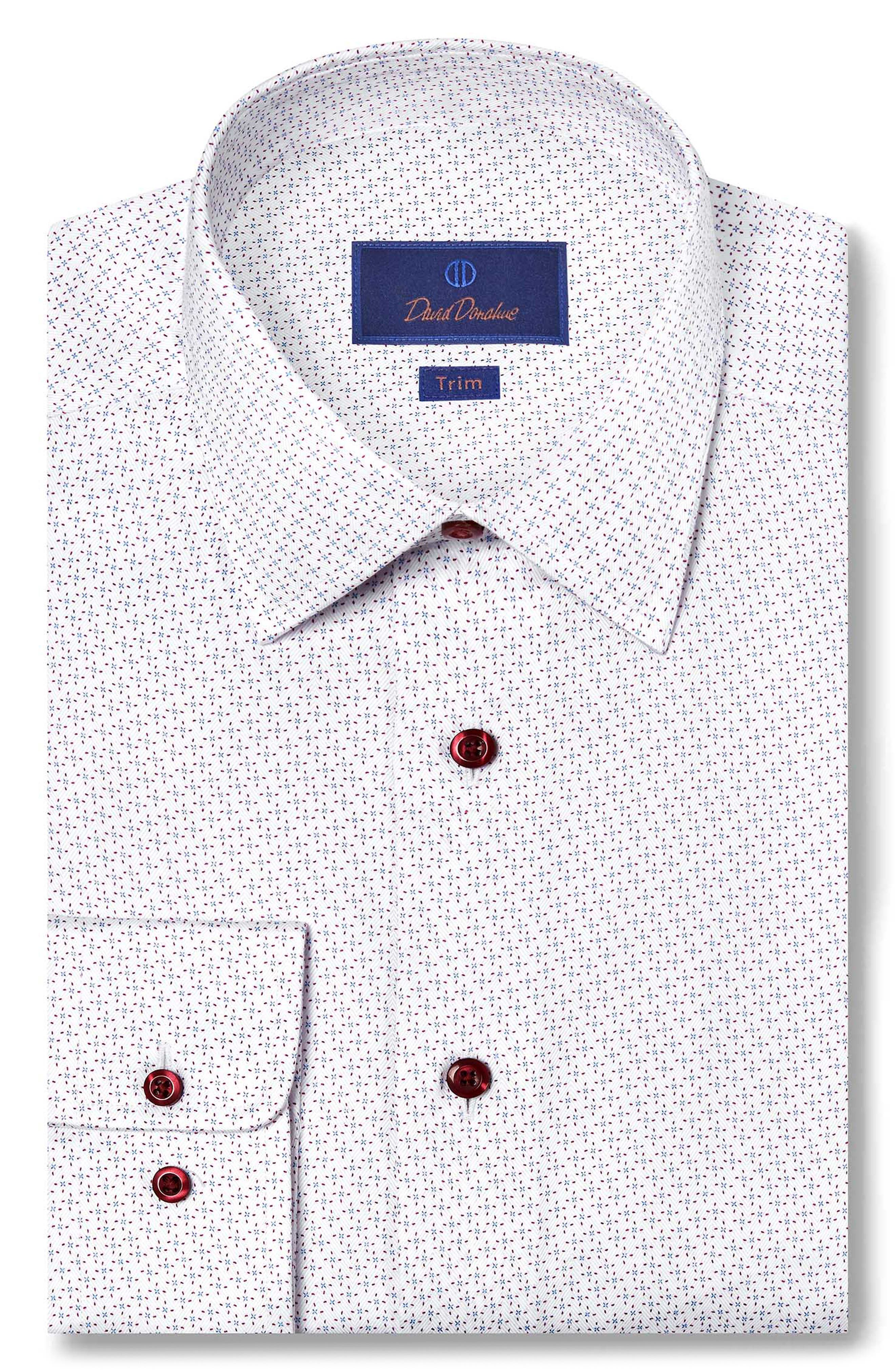 David Donahue Trim Fit Microprint Cotton Herringbone Dress Shirt ...