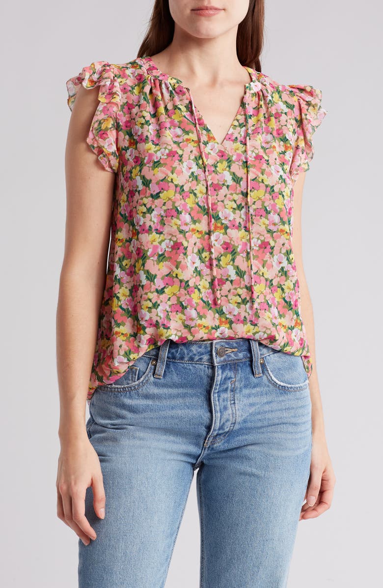 INDUSTRY REPUBLIC CLOTHING Ruffle Split Neck Top | Nordstromrack