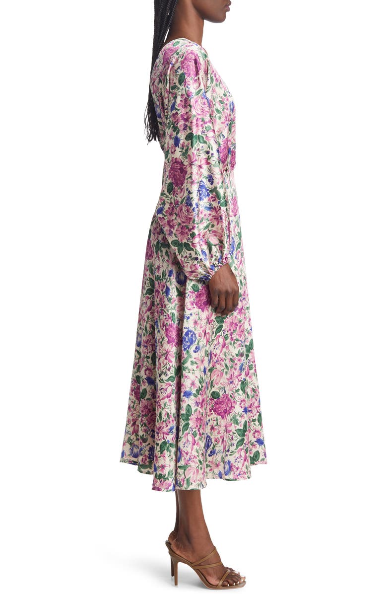 FLORET STUDIOS Floral Print Long Sleeve Satin Dress | Nordstromrack
