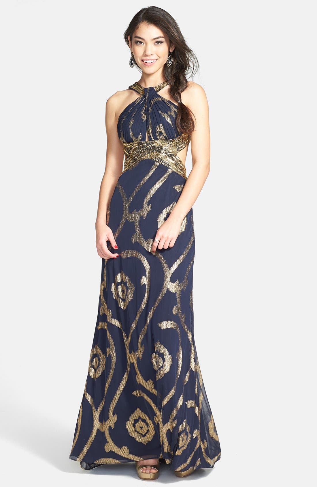 Betsy & Adam Cutout Back Foil Pattern Gown | Nordstrom