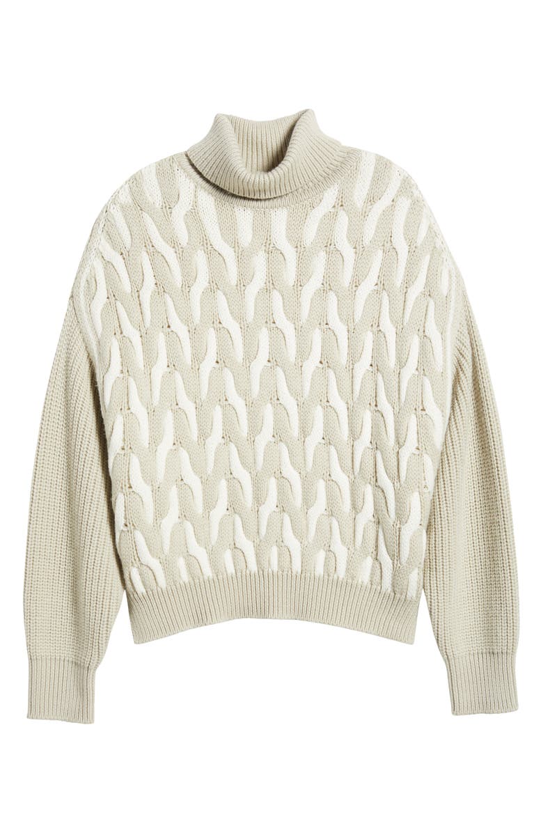BOSS Ferdolia Two-Tone Cable Stitch Virgin Wool Turtleneck Sweater ...