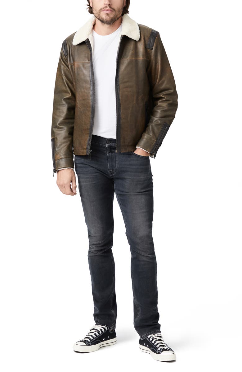 PAIGE Mangelson Cracked Leather Bomber Jacket | Nordstrom