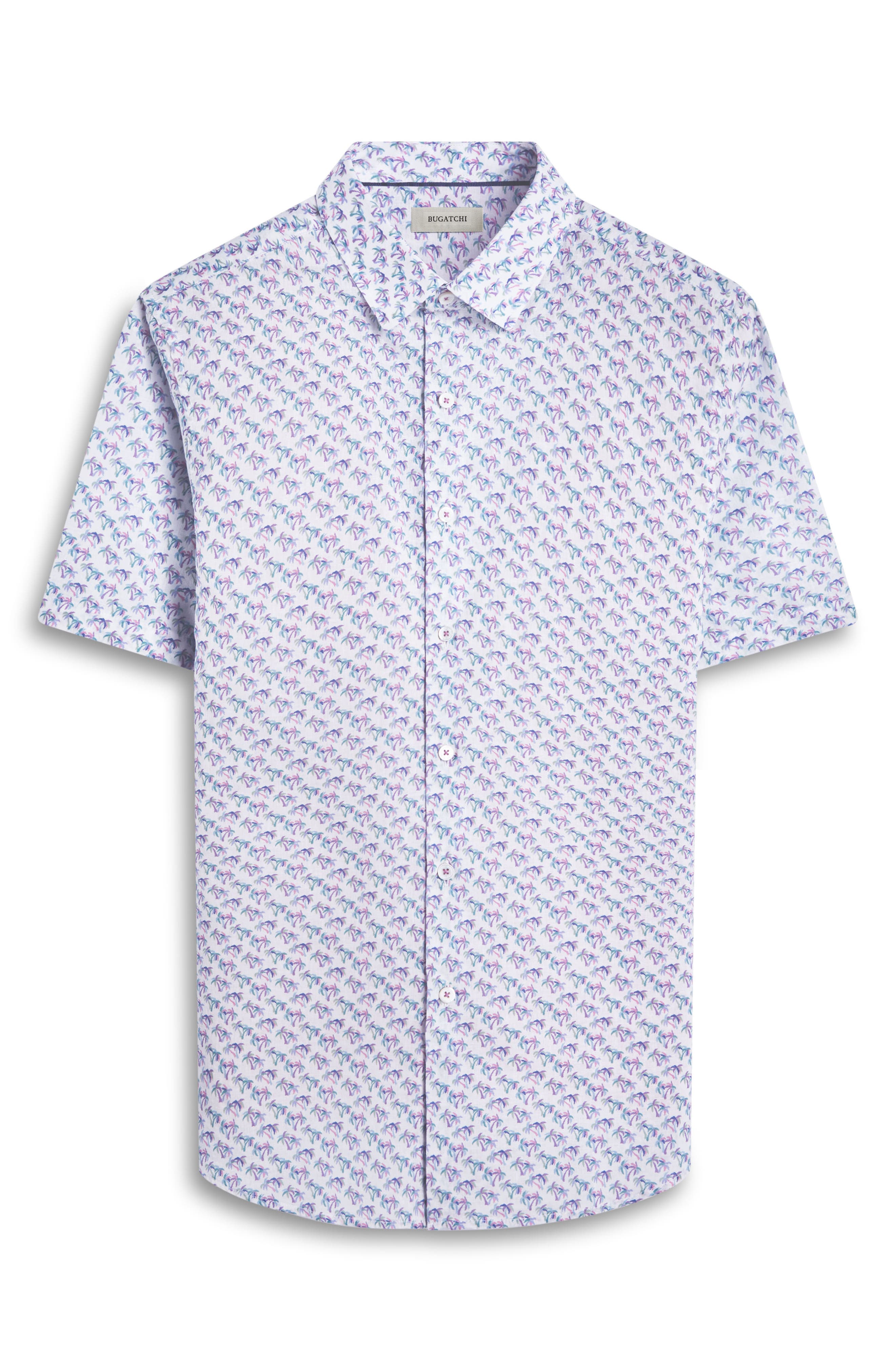 Bugatchi Orson Palm Tree Print Short Sleeve Linen & Cotton Button-Up ...