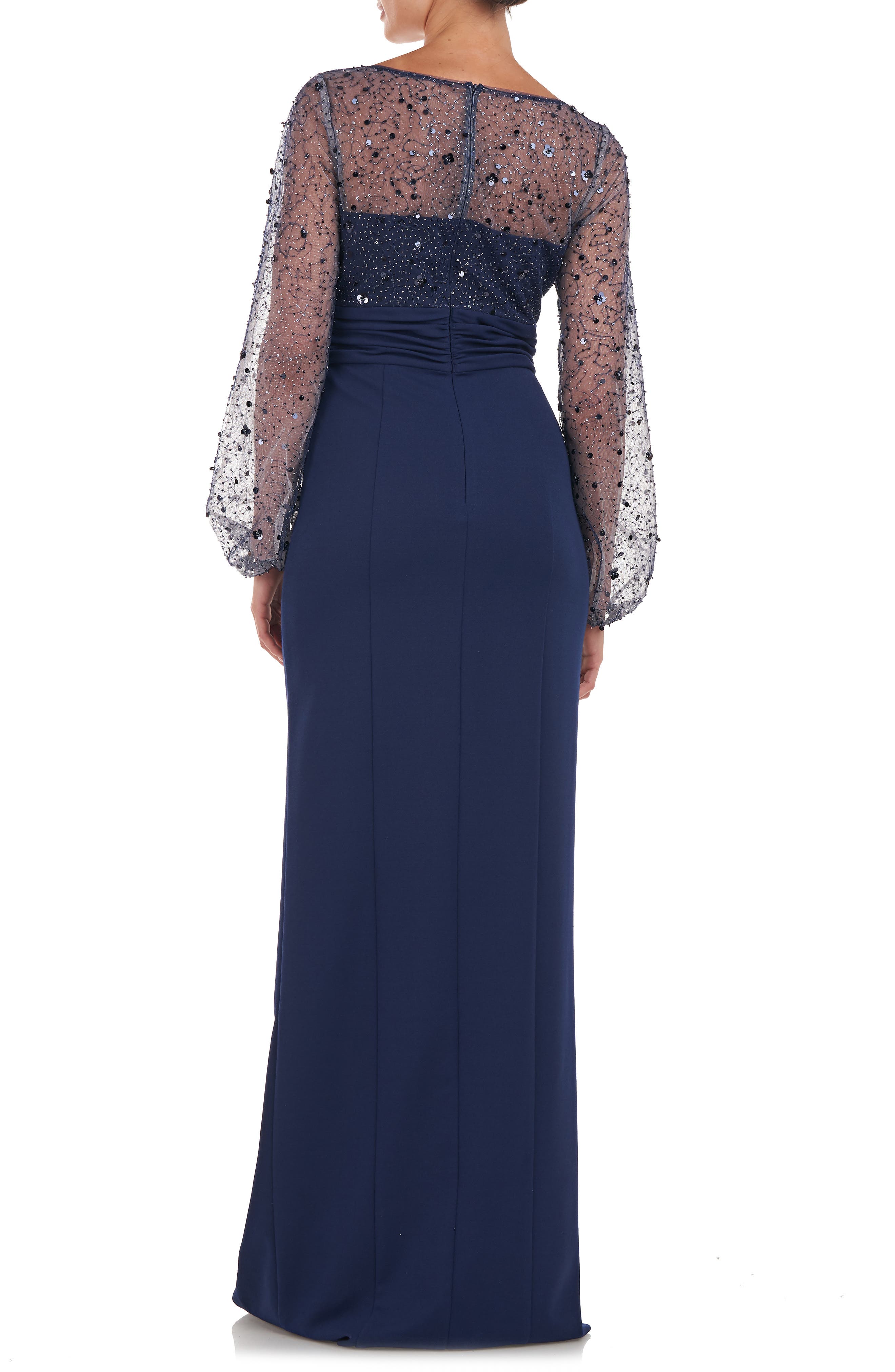 JS Collections Logan Beaded Ilusion Lace Long Sleeve Column Gown ...