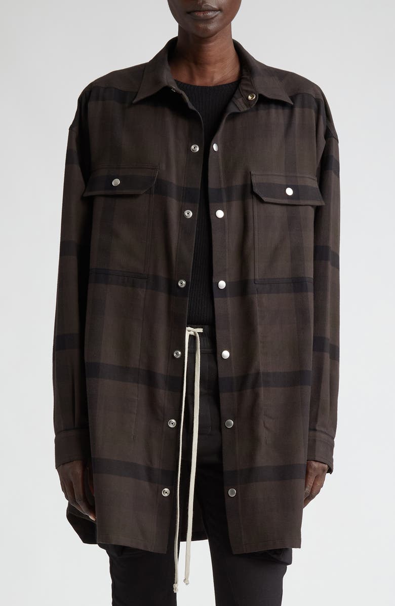 Rick Owens Plaid Oversize Cotton Shirt Jacket | Nordstromrack