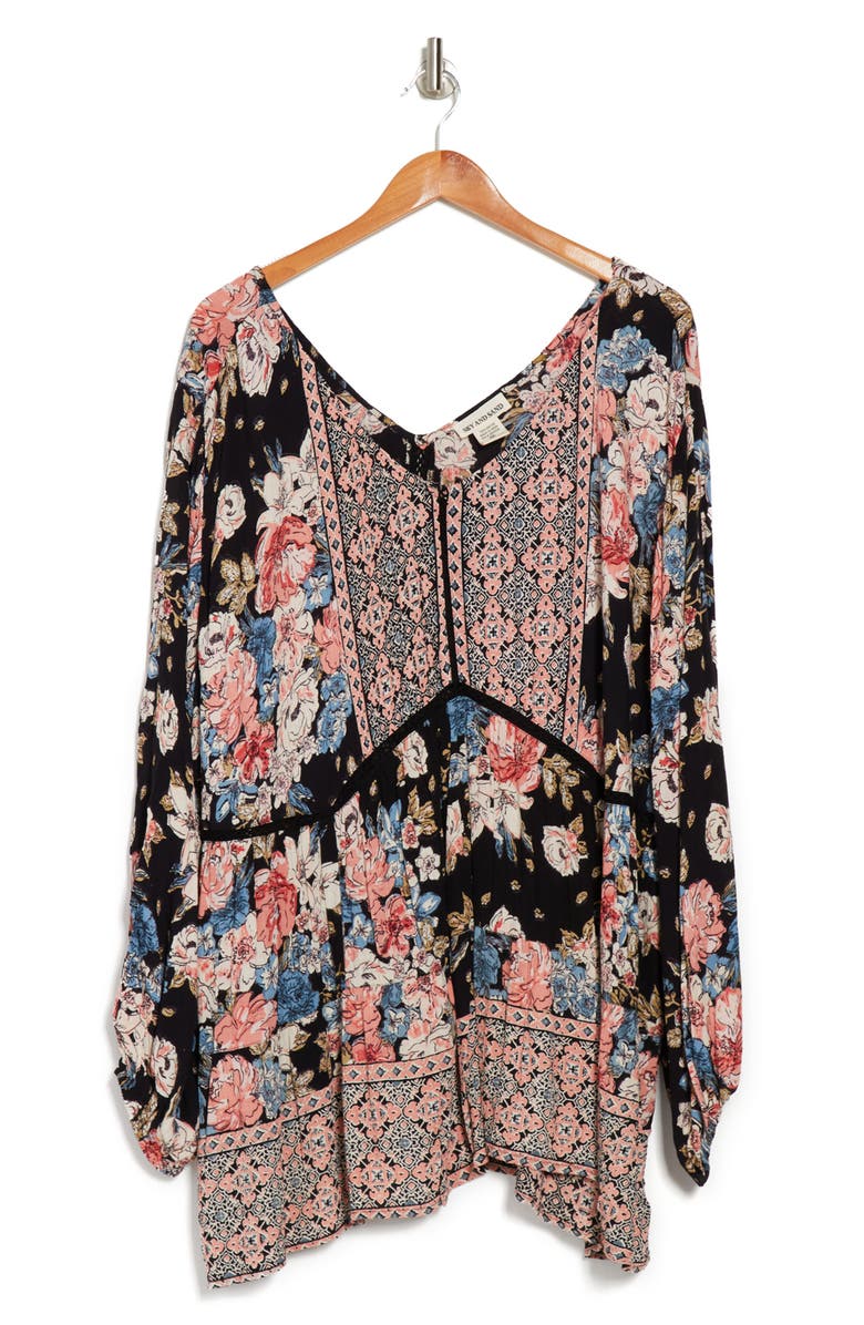 SKY AND SAND Floral Print Long Sleeve Tiered Blouse | Nordstromrack
