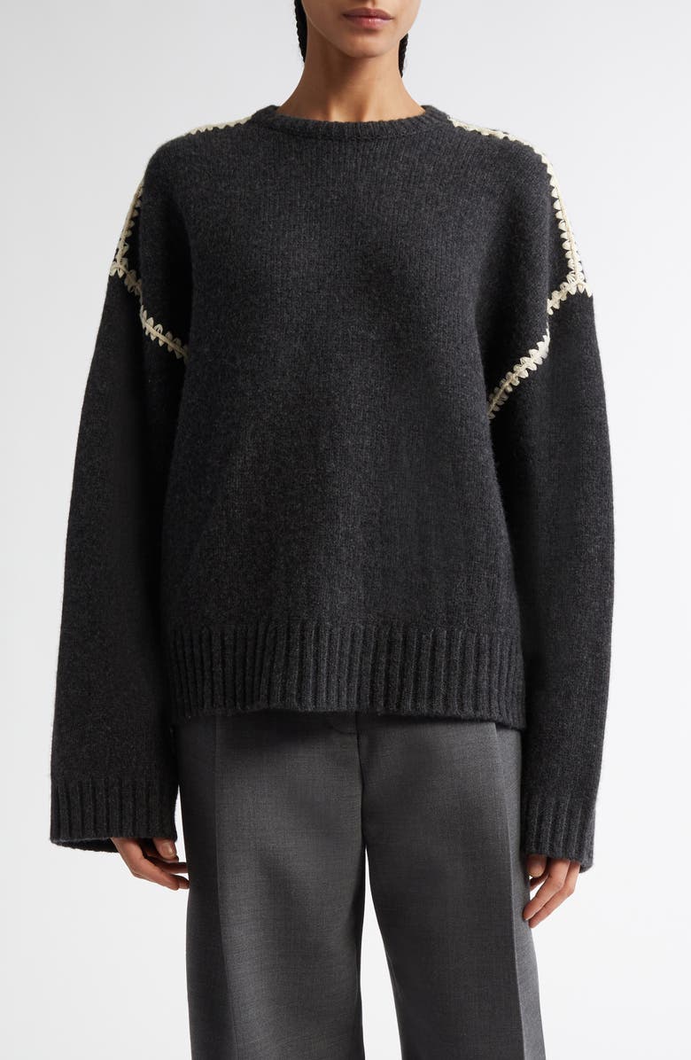 TOTEME Shell Stitch Trim Wool, Cashmere & Cotton Sweater | Nordstrom