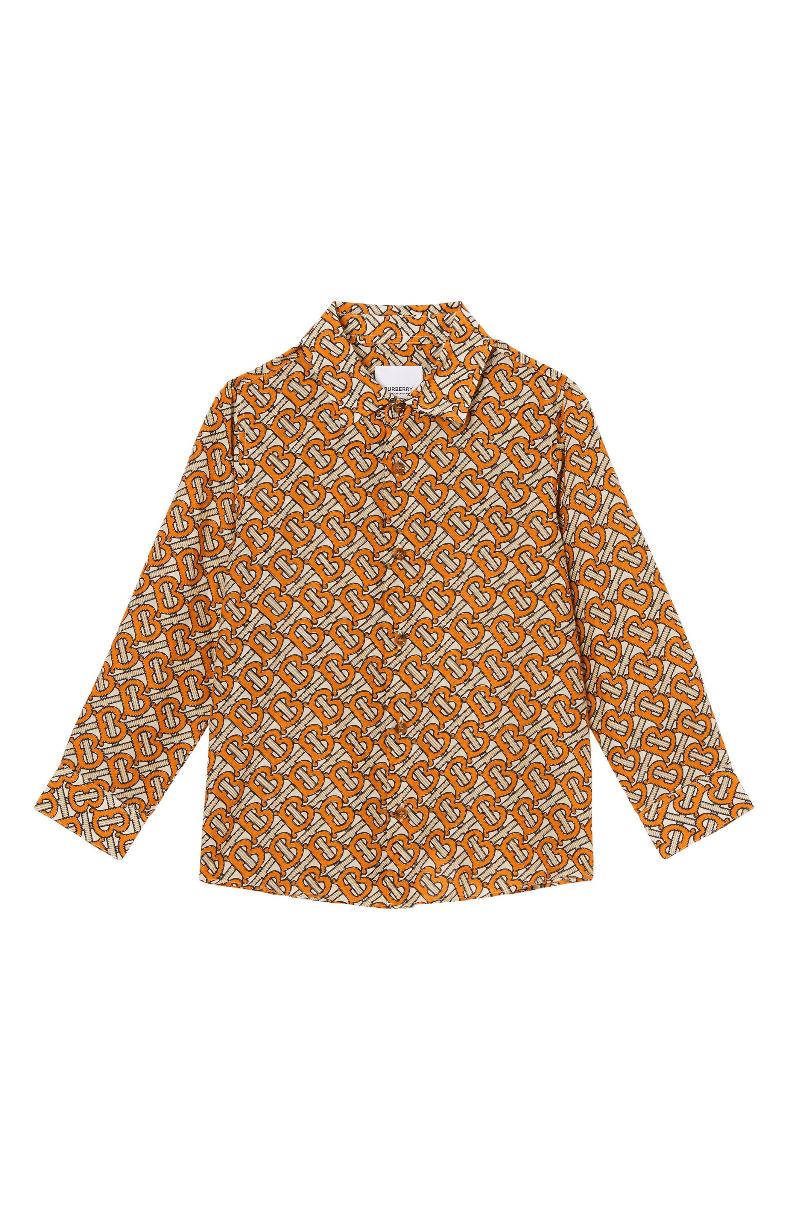 Burberry Kids' Nevin Monogram Print Cotton & Silk Button-Up Shirt ...