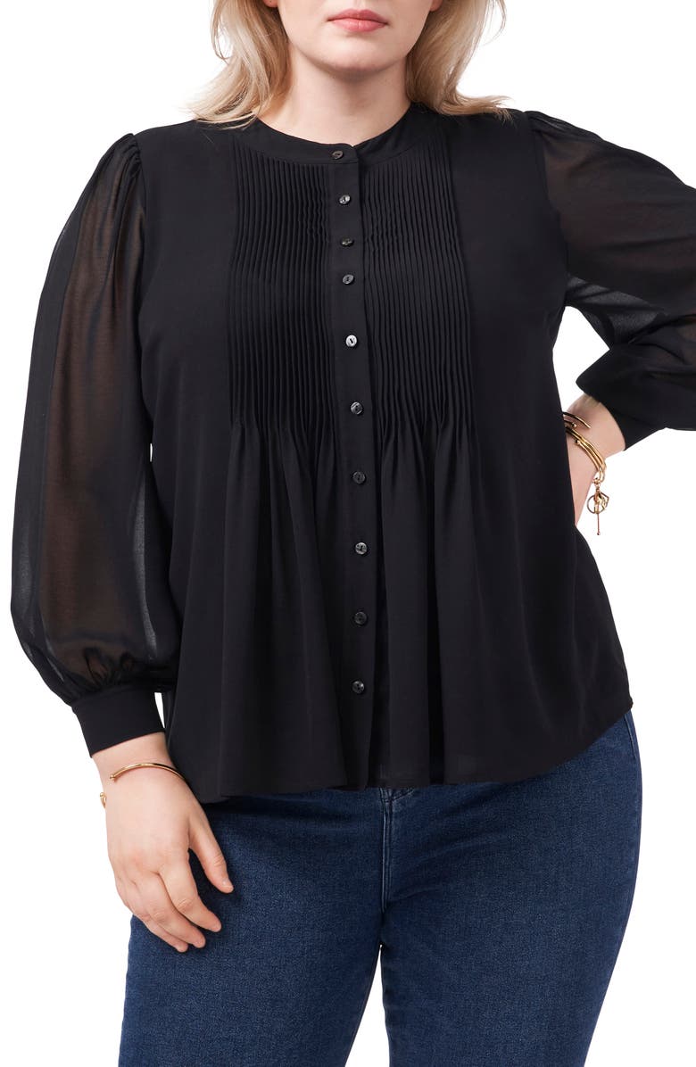 1.STATE Pintuck Yoke Button Front Blouse | Nordstromrack