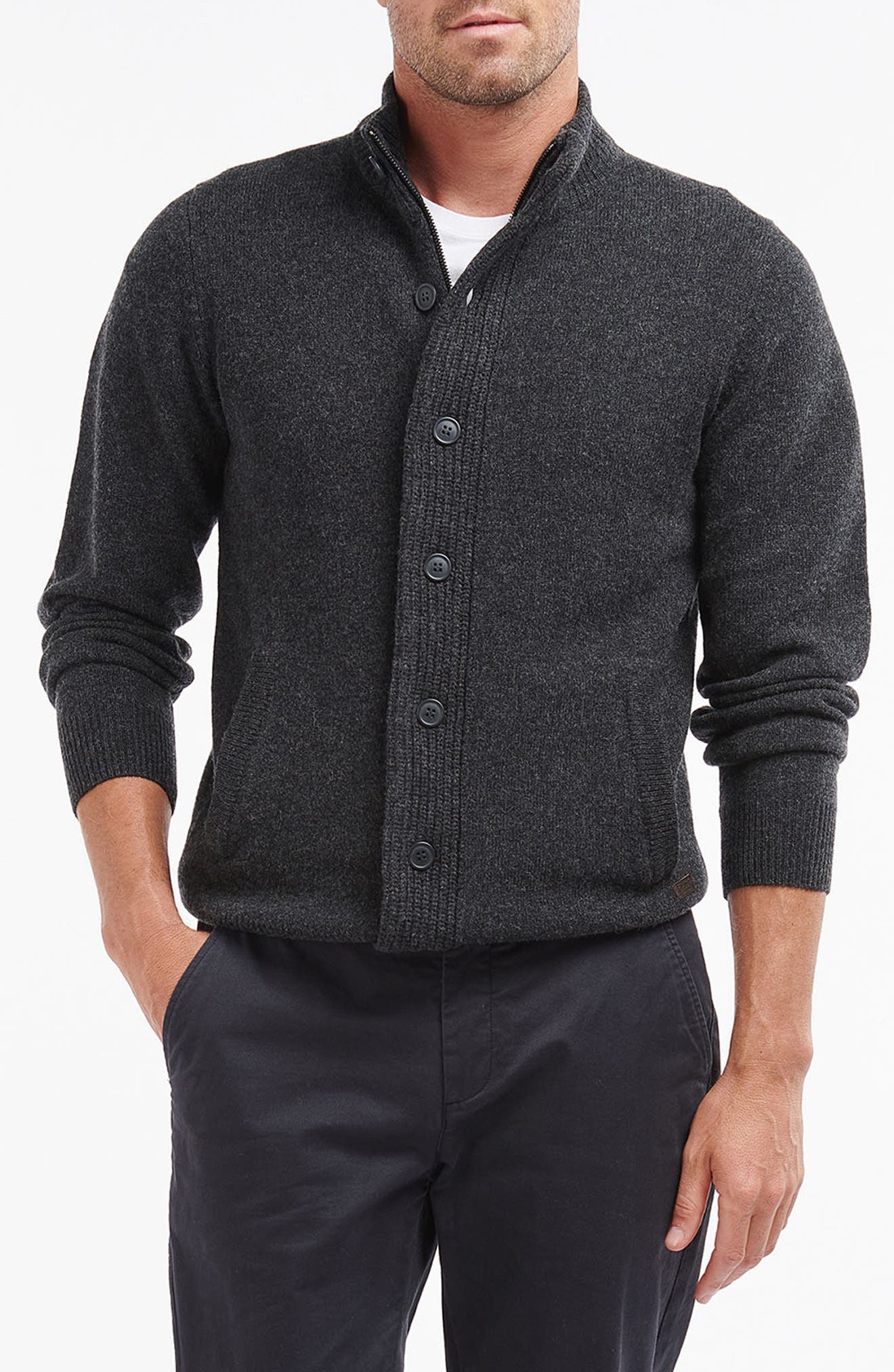 Barbour Elbow Patch Wool Cardigan | Nordstrom