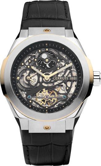 Cerruti 1881 Water Resistant Leather Strap Watch, 44mm | Nordstromrack