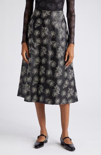 Baum und Pferdgarten Shari Floral Faux Leather A-Line Skirt | Nordstromrack