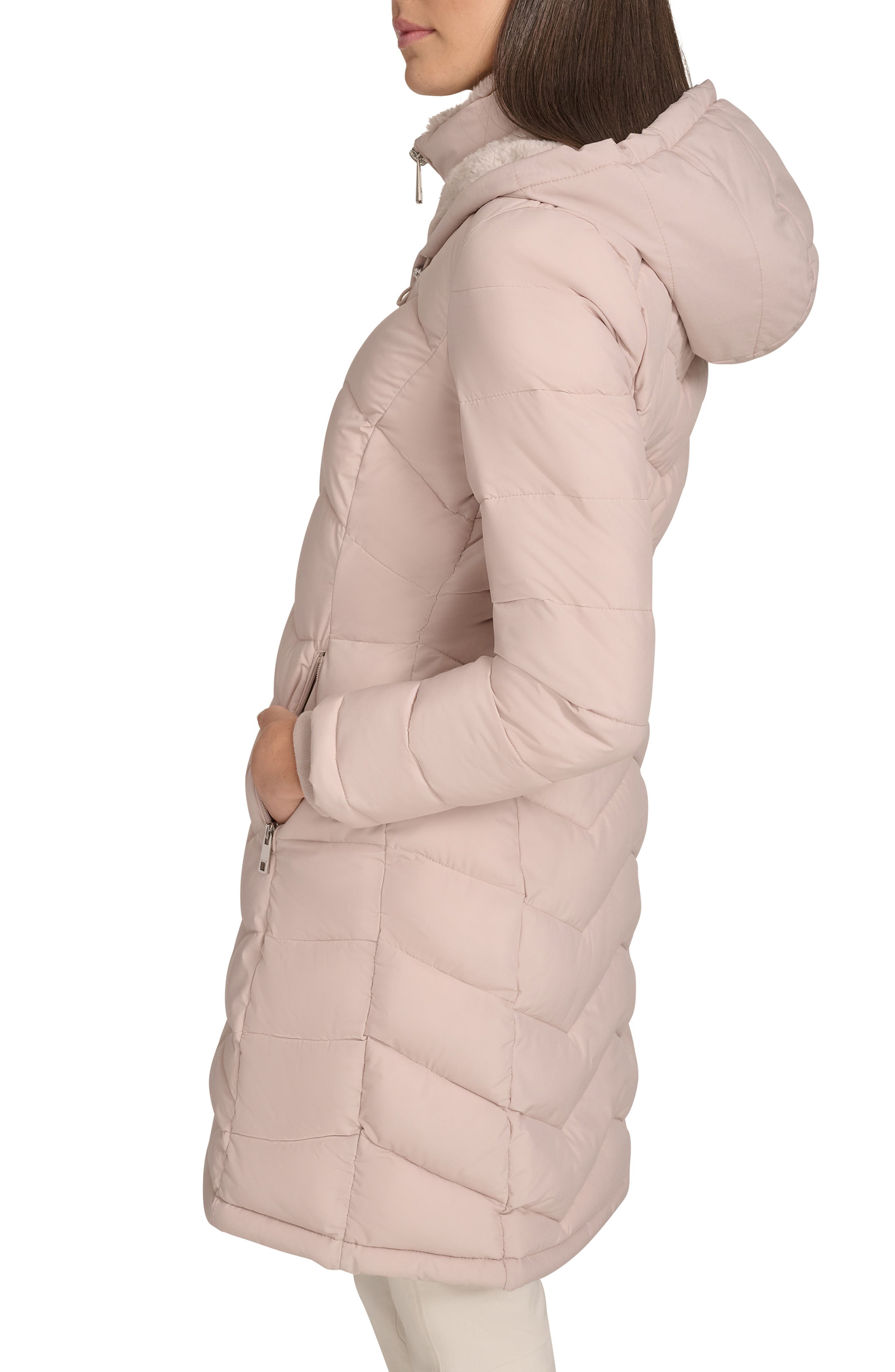 Calvin Klein Matte Stretch Hooded Chevron Quilted Jacket | Nordstromrack