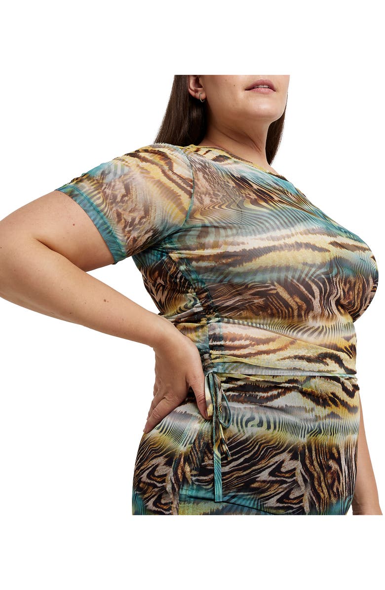 River Island Animal Print Ruched Side Mesh Top | Nordstromrack