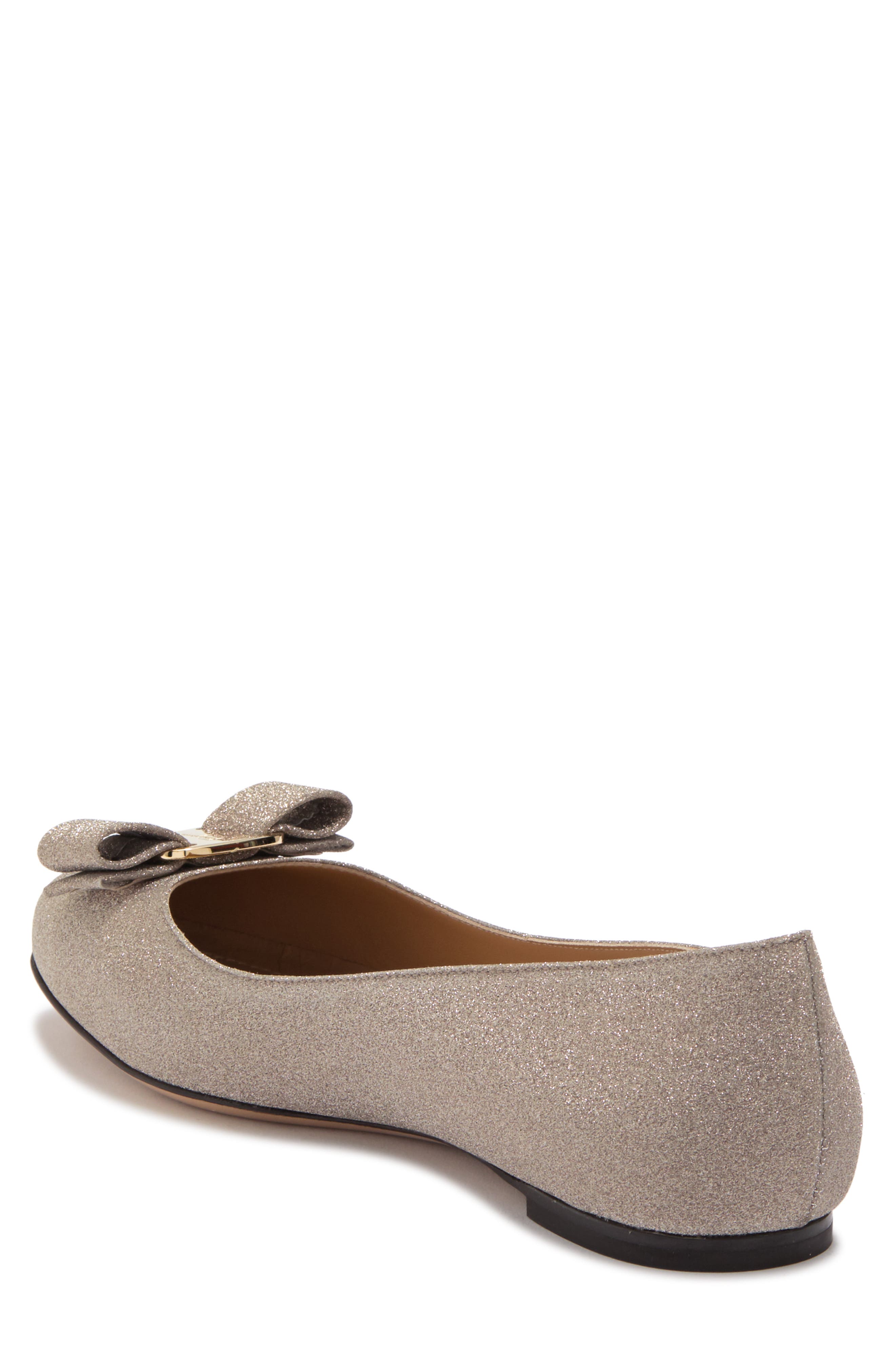 FERRAGAMO Varina Glitter Bow Flat - Extra Wide Width (Women ...