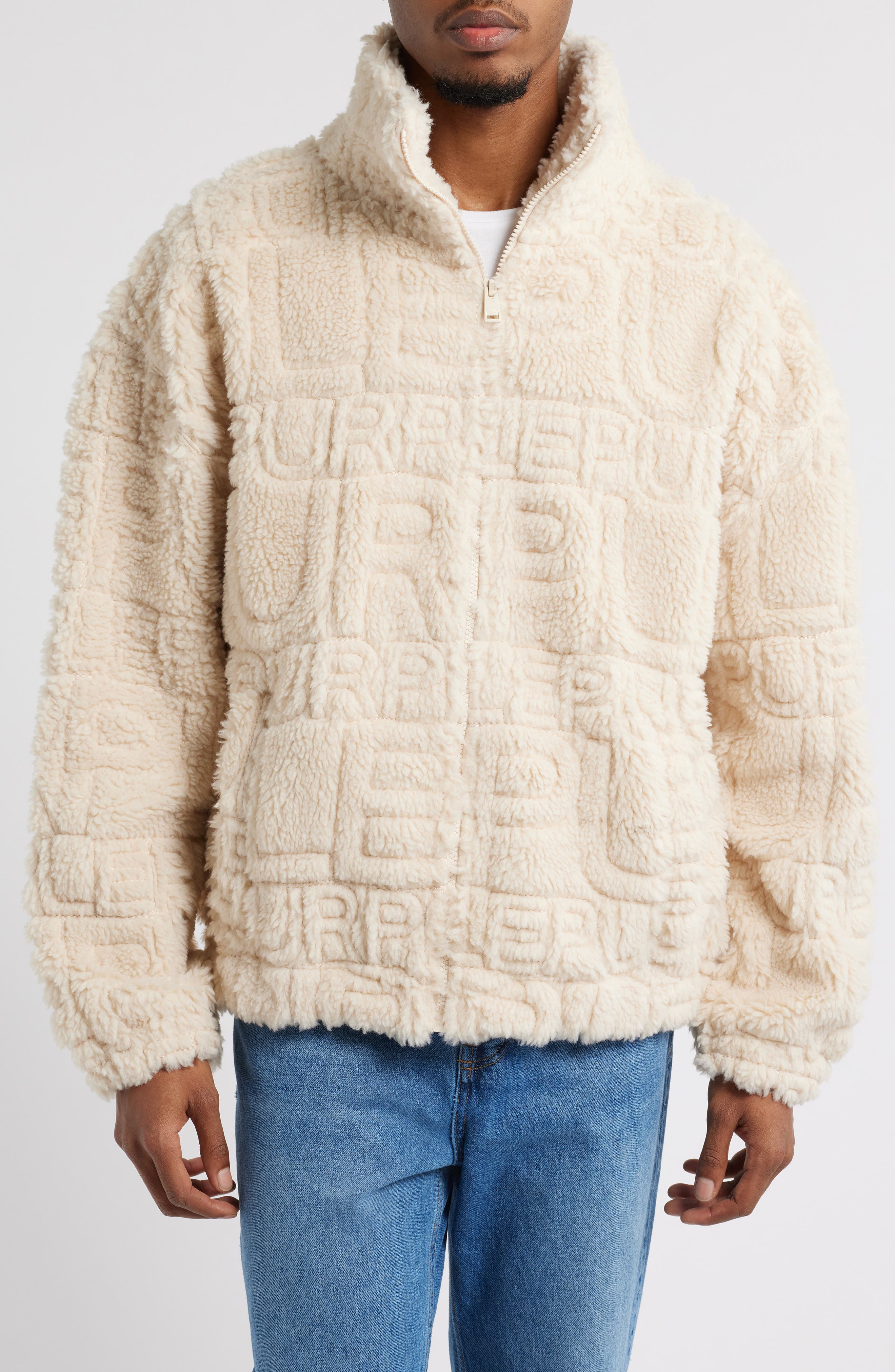 PURPLE BRAND Wordmark Repeat High Pile Fleece Jacket | Nordstromrack