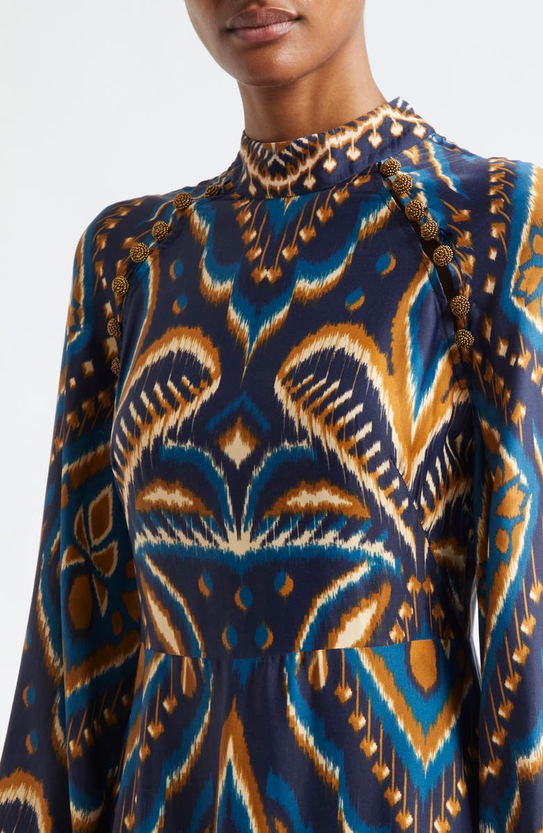 FARM Rio Ikat Print Long Sleeve Satin Minidress | Nordstromrack