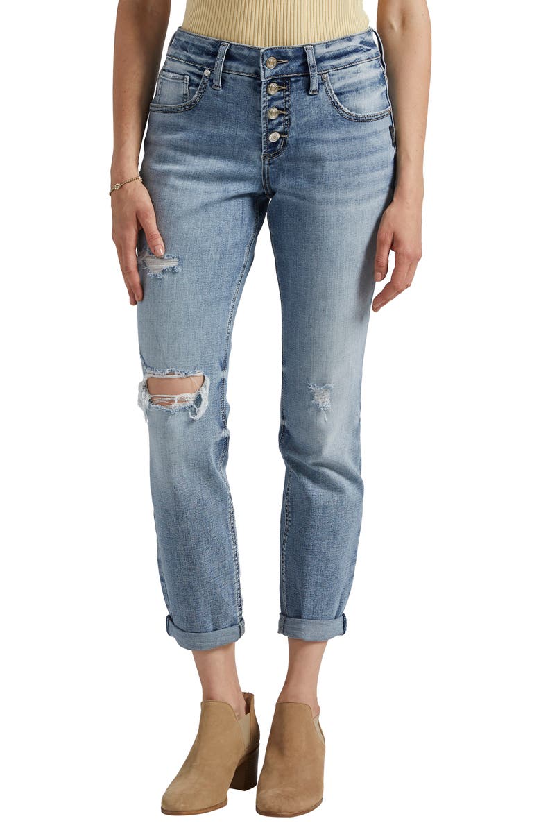 Silver Jeans Co. Ripped Mid Rise Slim Boyfriend Jeans | Nordstrom