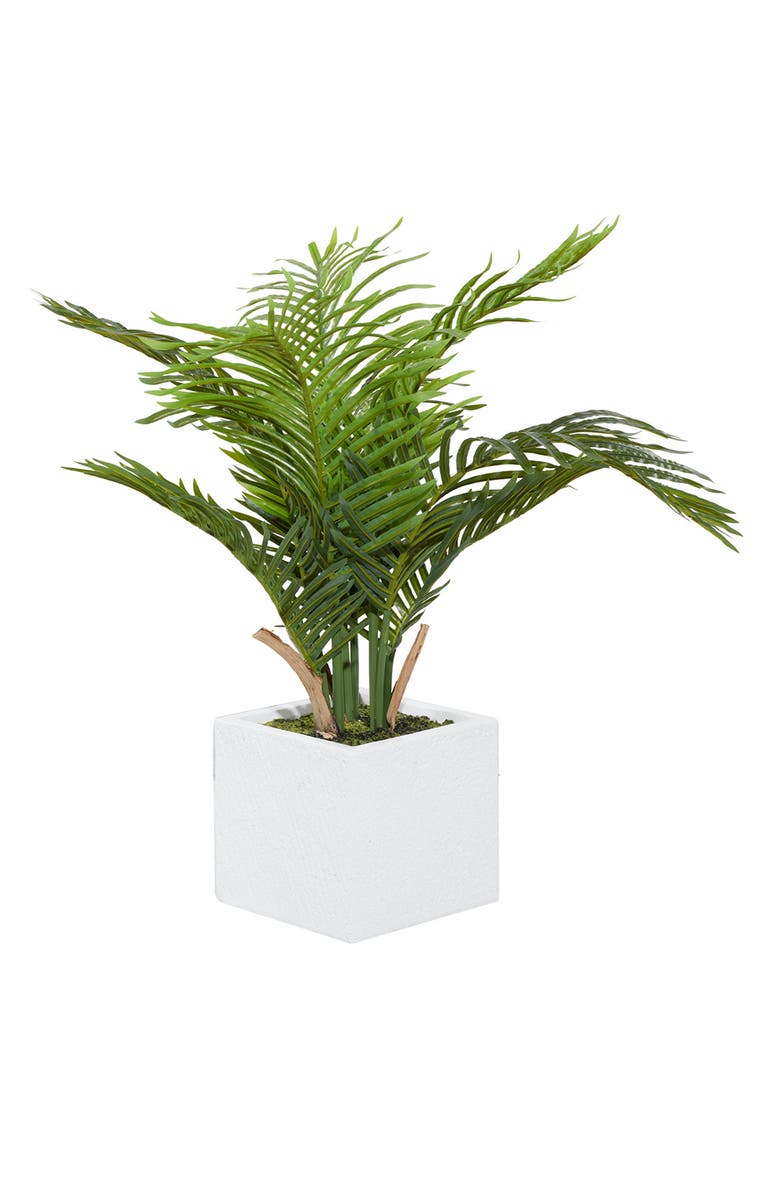 WILLOW ROW Green Faux Foliage Date Palm Artificial Plant with White ...