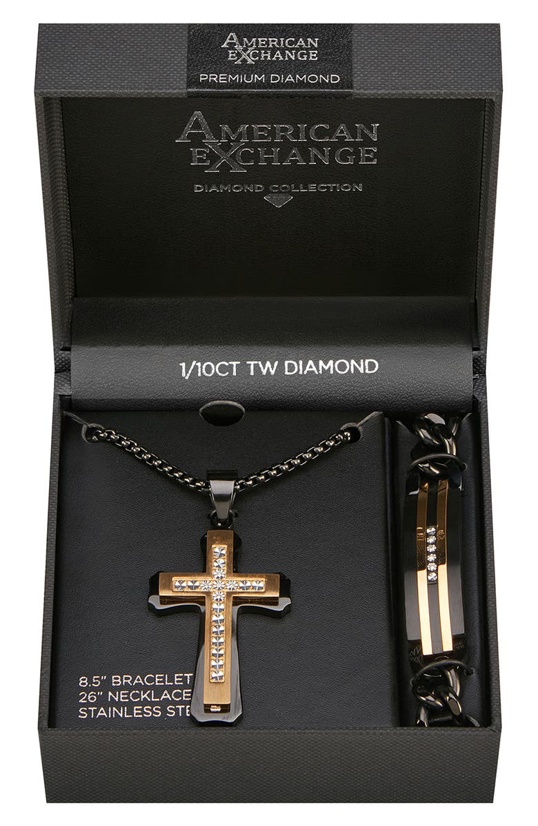 AMERICAN EXCHANGE Men's Goldtone Plated Stainless Steel Diamond Cross ...