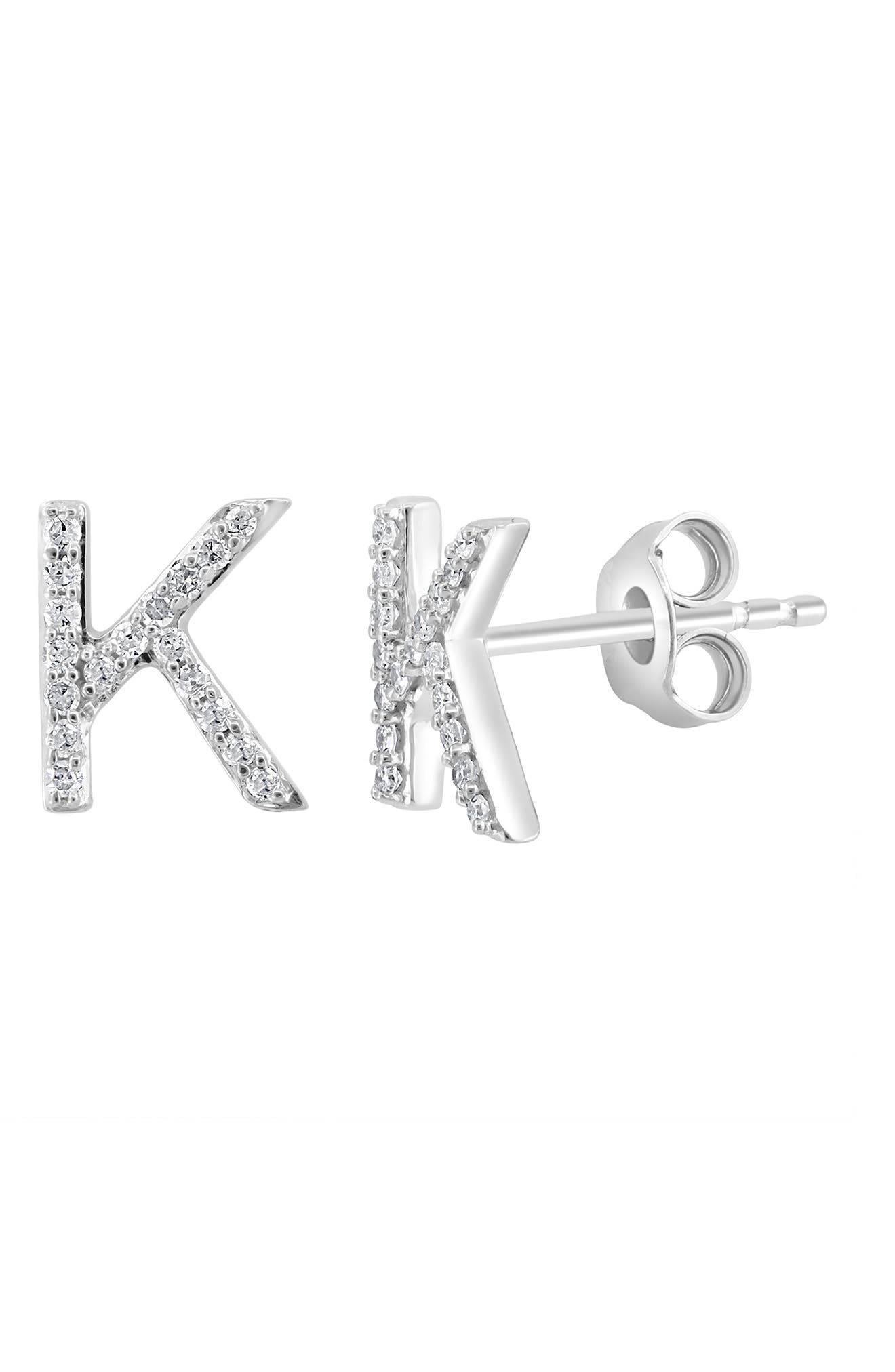 EFFY Sterling Silver Diamond 'K' Initial Stud Earrings | Nordstromrack
