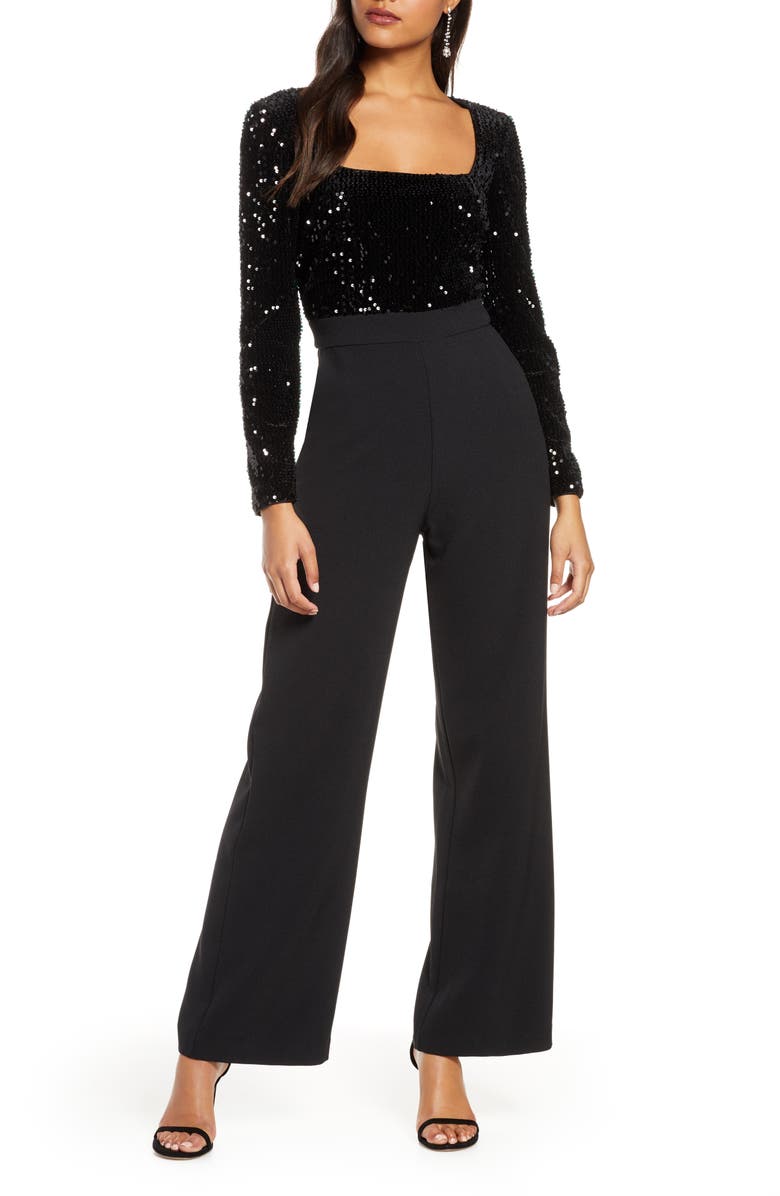 Eliza J Sequin Long Sleeve Jumpsuit | Nordstromrack