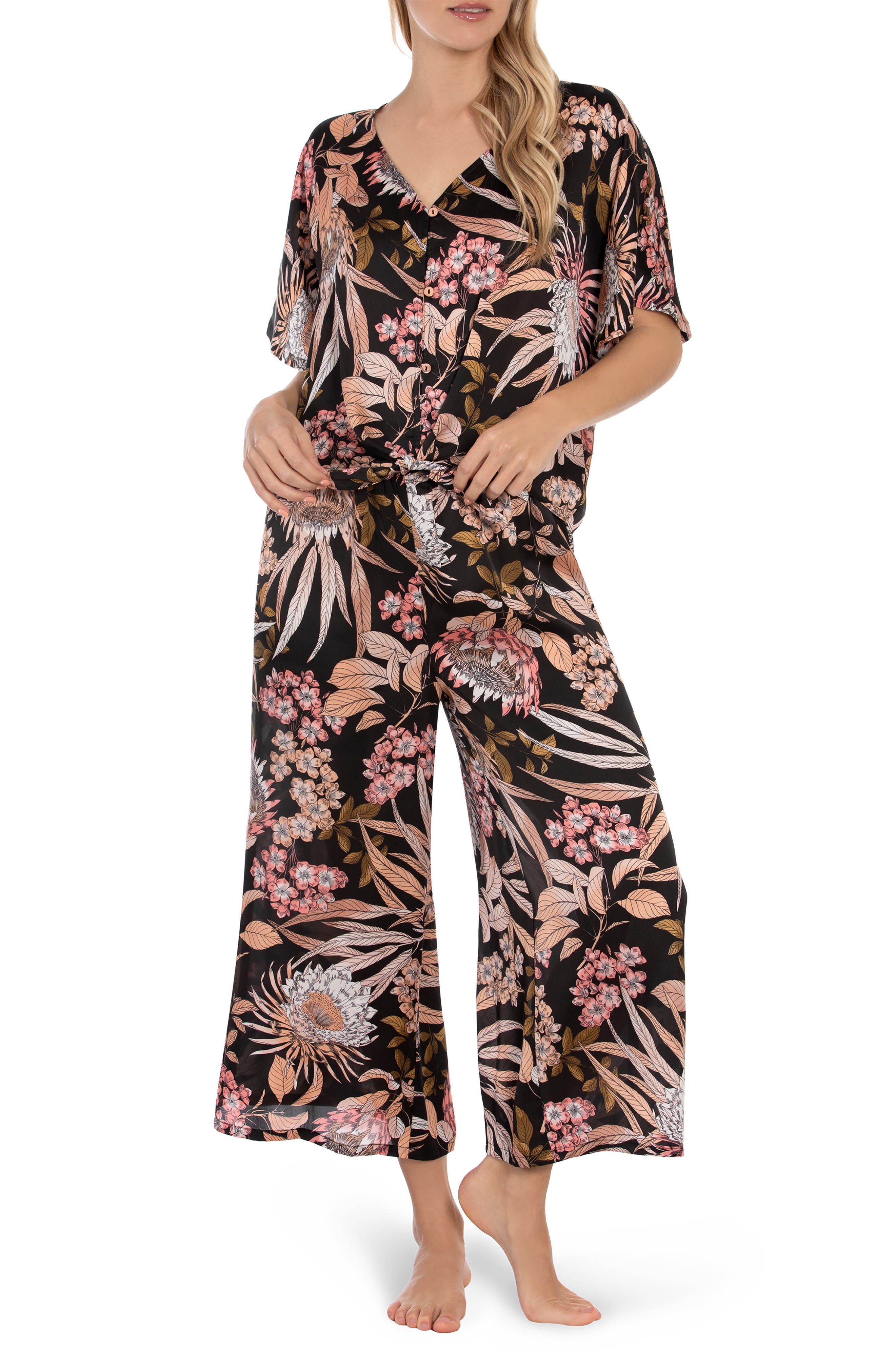 Midnight Bakery Floral Satin Crop Pajamas | Nordstromrack