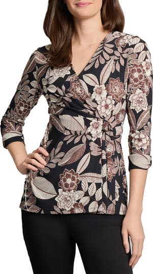Jones New York Floral D-Ring Wrap Top | Nordstrom