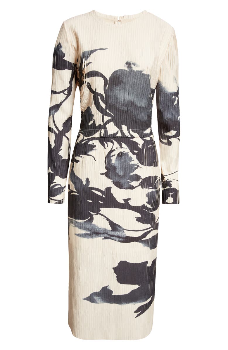 Jason Wu Collection Placed Print Long Sleeve Pleated Midi Dress ...