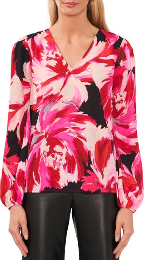 Halogen® Floral Long Sleeve V-Neck Blouse | Nordstrom