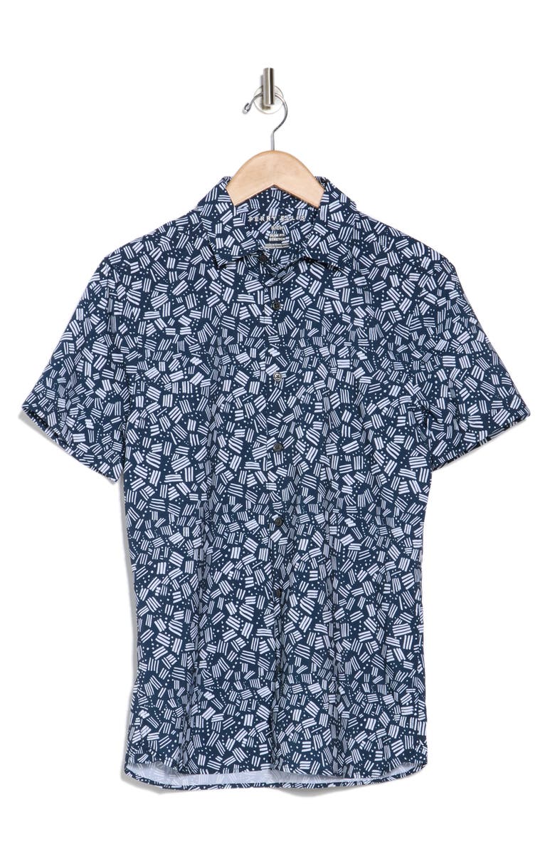 Perry Ellis Slim Fit Block Short Sleeve Stretch Button-Up Shirt ...