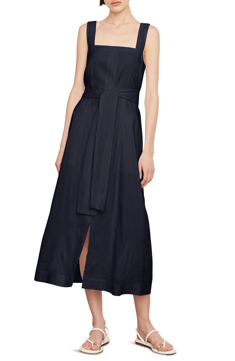 Vince Belted Linen Blend Midi Dress | Nordstrom