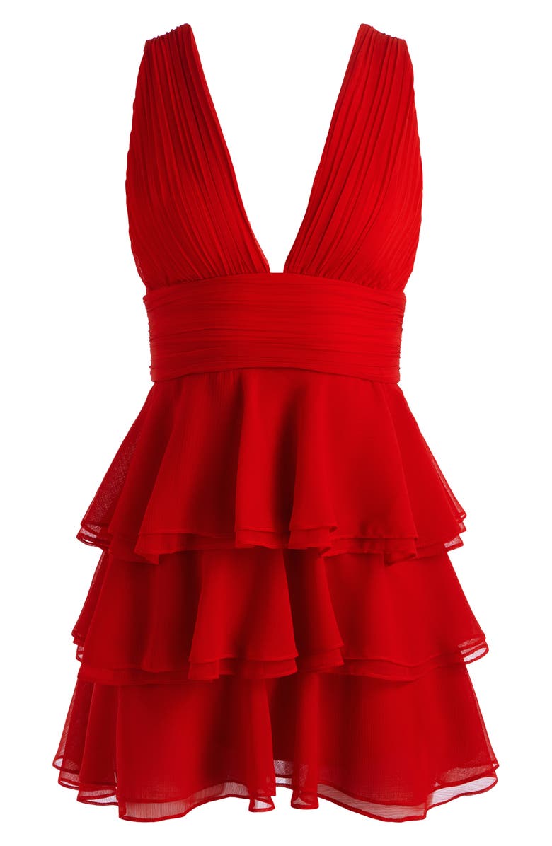 Alice + Olivia Holly Plunge Neck Tiered Ruffle Minidress | Nordstromrack