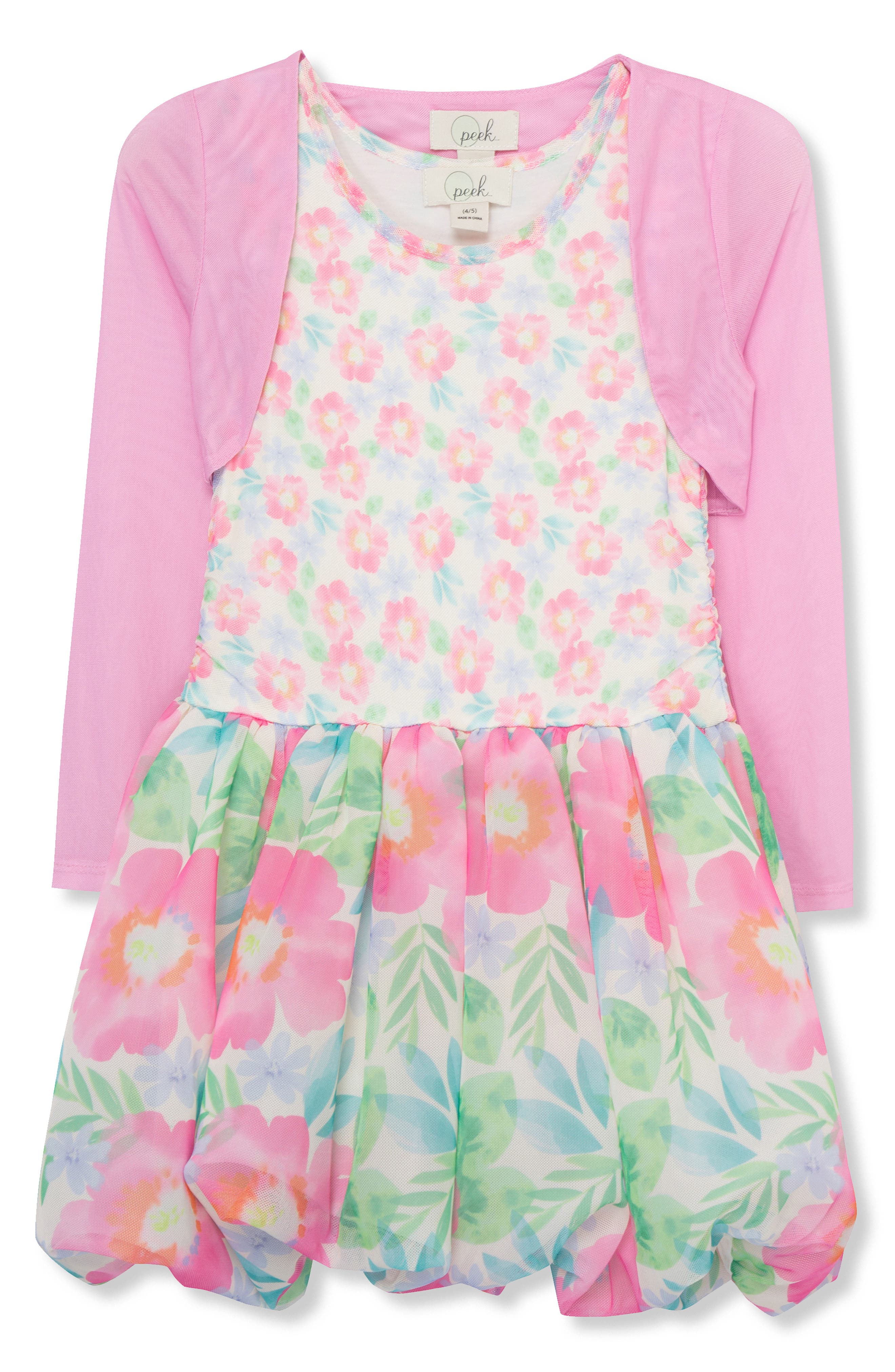 Peek Aren't You Curious Kids' Floral Print Mesh Dress & Shrug Set ...