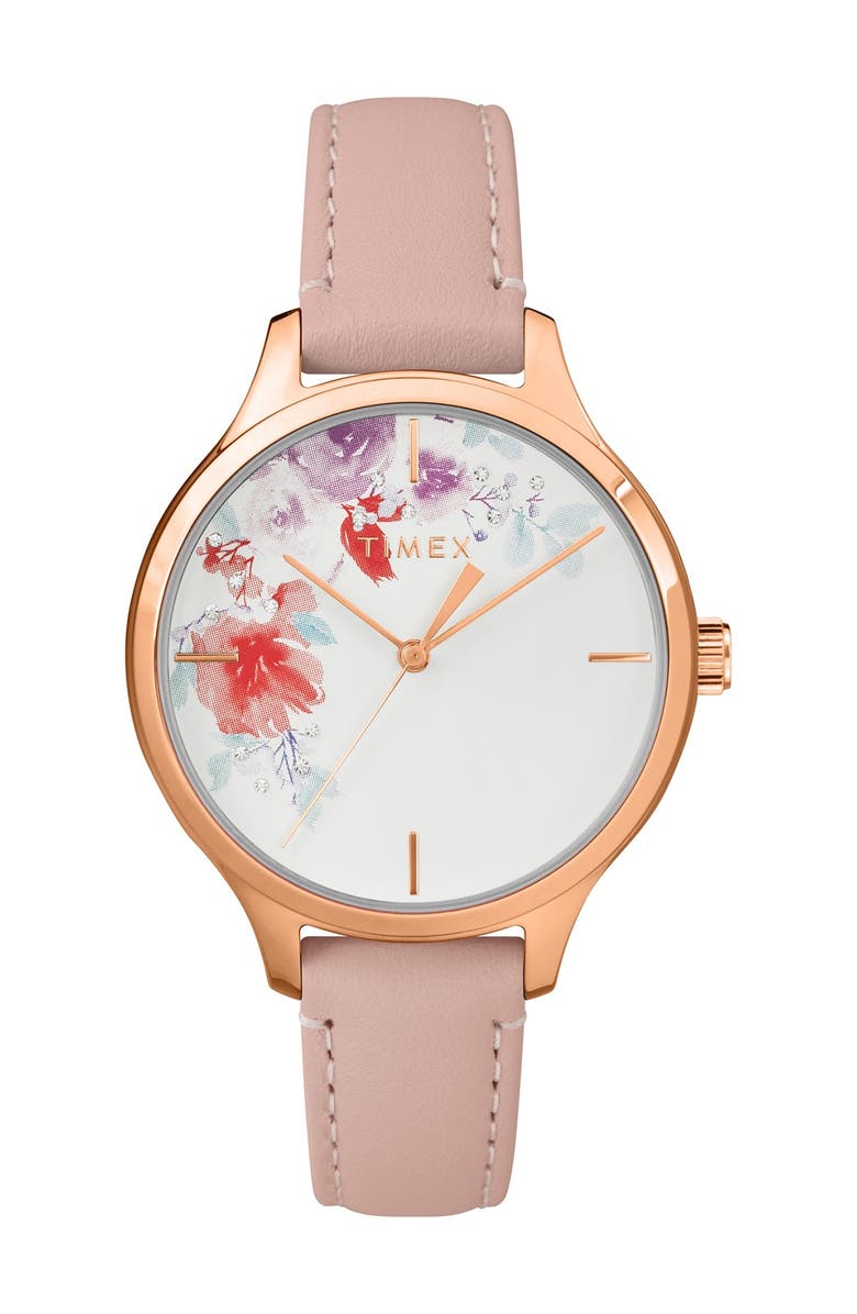 Timex® Women's Crystal Bloom Swarovski Crystal Leather Strap Watch ...