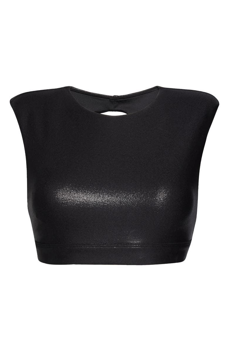 Alo Flash Open Back Foil Faux Leather Sports Bra | Nordstromrack