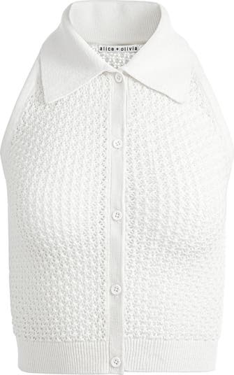 Alice + Olivia Sleeveless Collared Cotton & Wool Button-Up Sweater ...