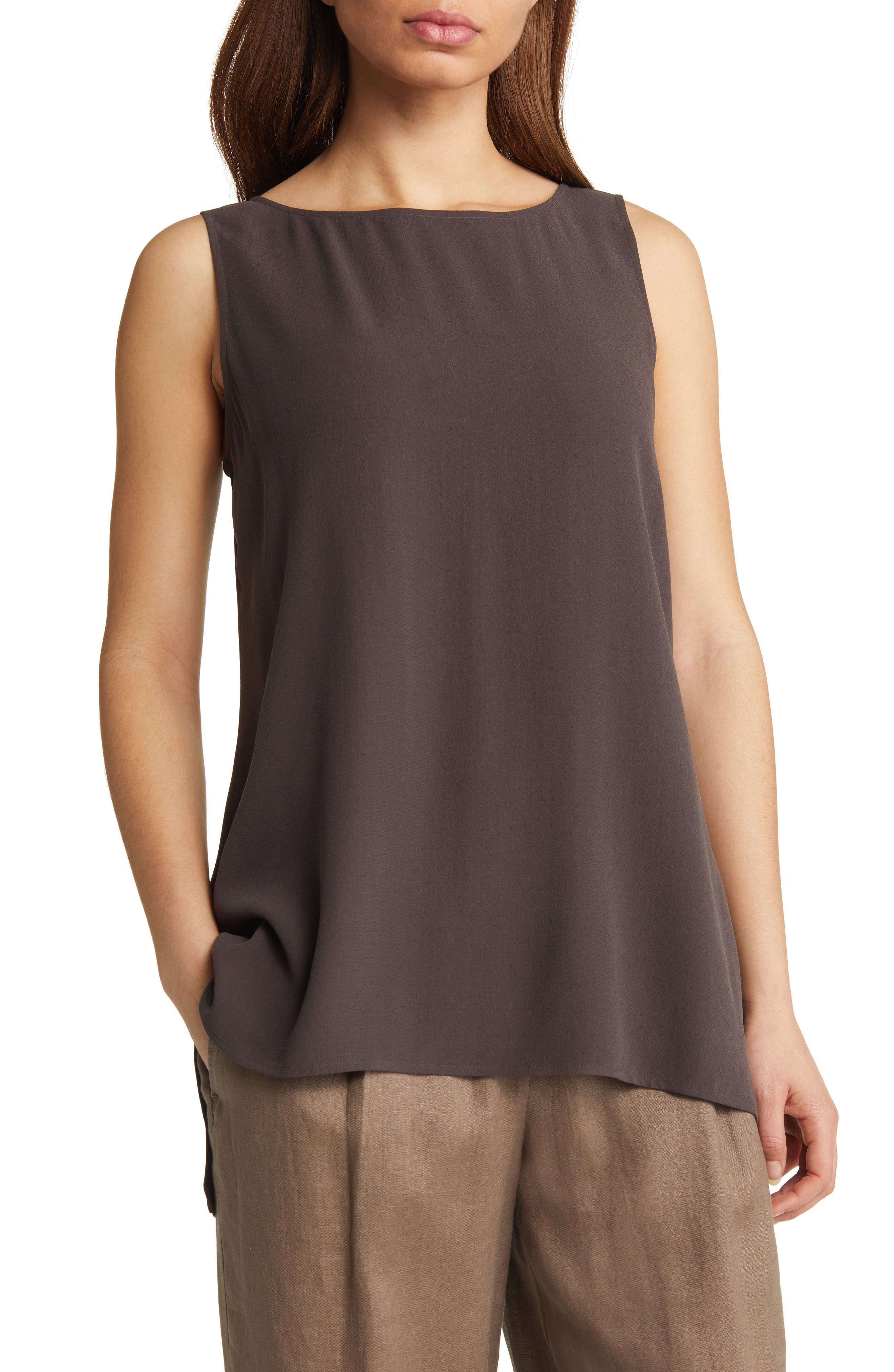 Eileen Fisher Silk Crepe Bateau Neck Shell | Nordstrom