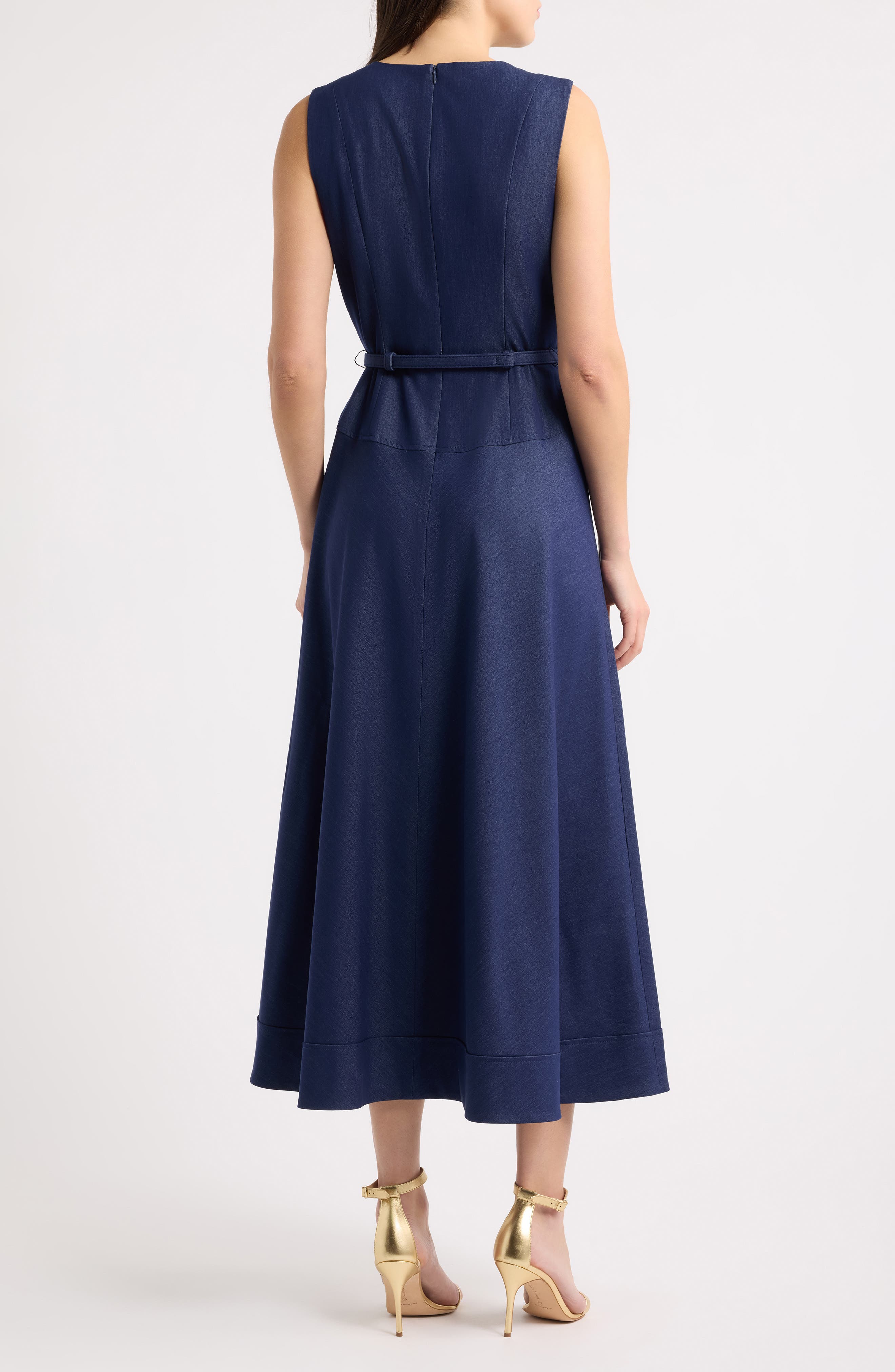 AK ANNE KLEIN Belted Drop Waist Midi Dress (Women) | Nordstrom
