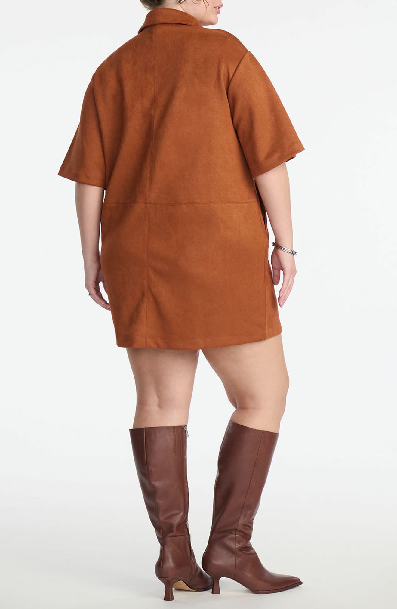 ELOQUII Faux Suede Mini Shirtdress | Nordstrom