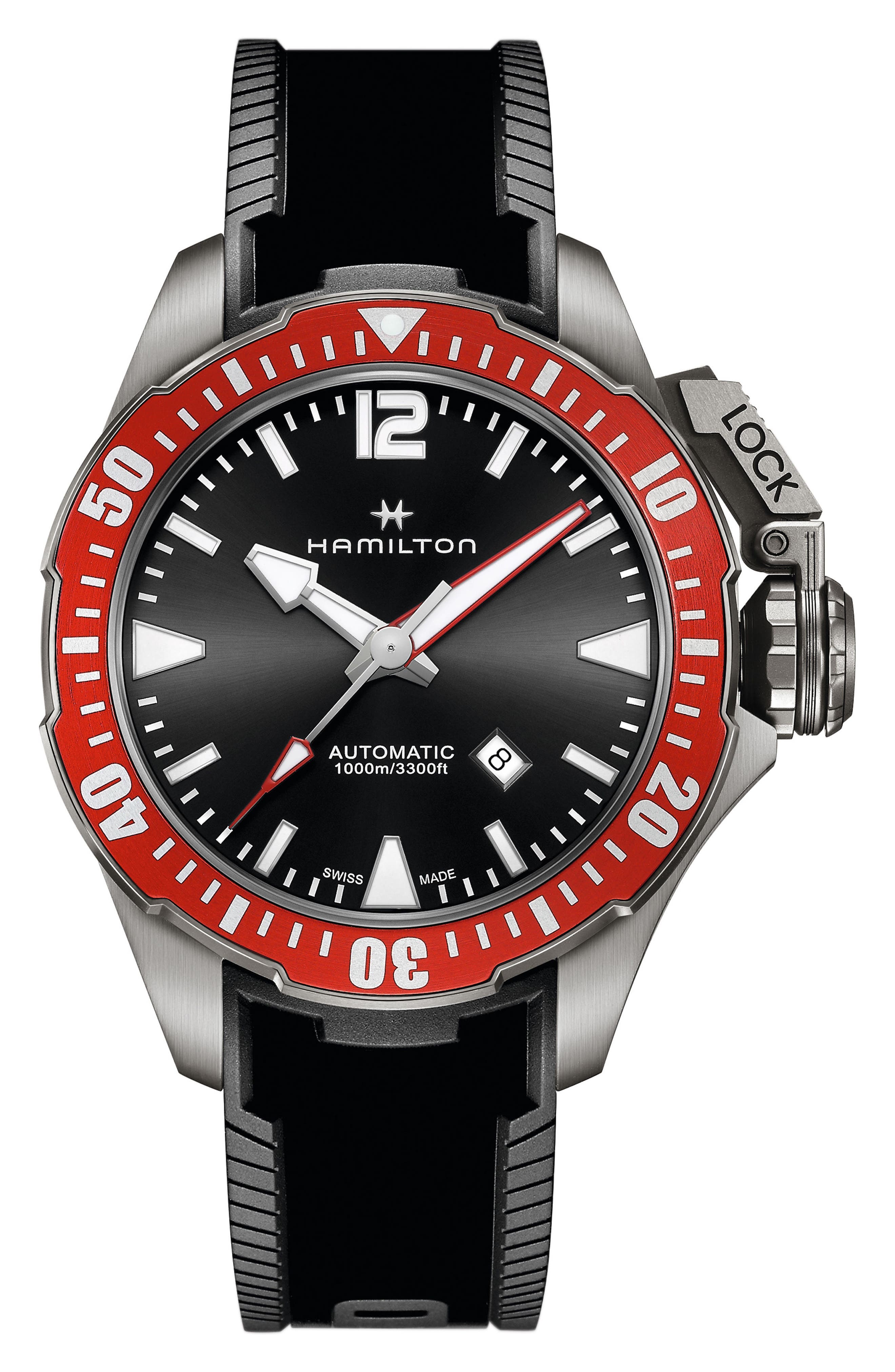Hamilton Khaki Navy Frogman Automatic Silicone Strap Watch, 46mm ...