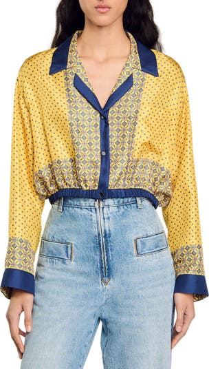 SANDRO Short patterned flowing silk shirt | Nordstrom