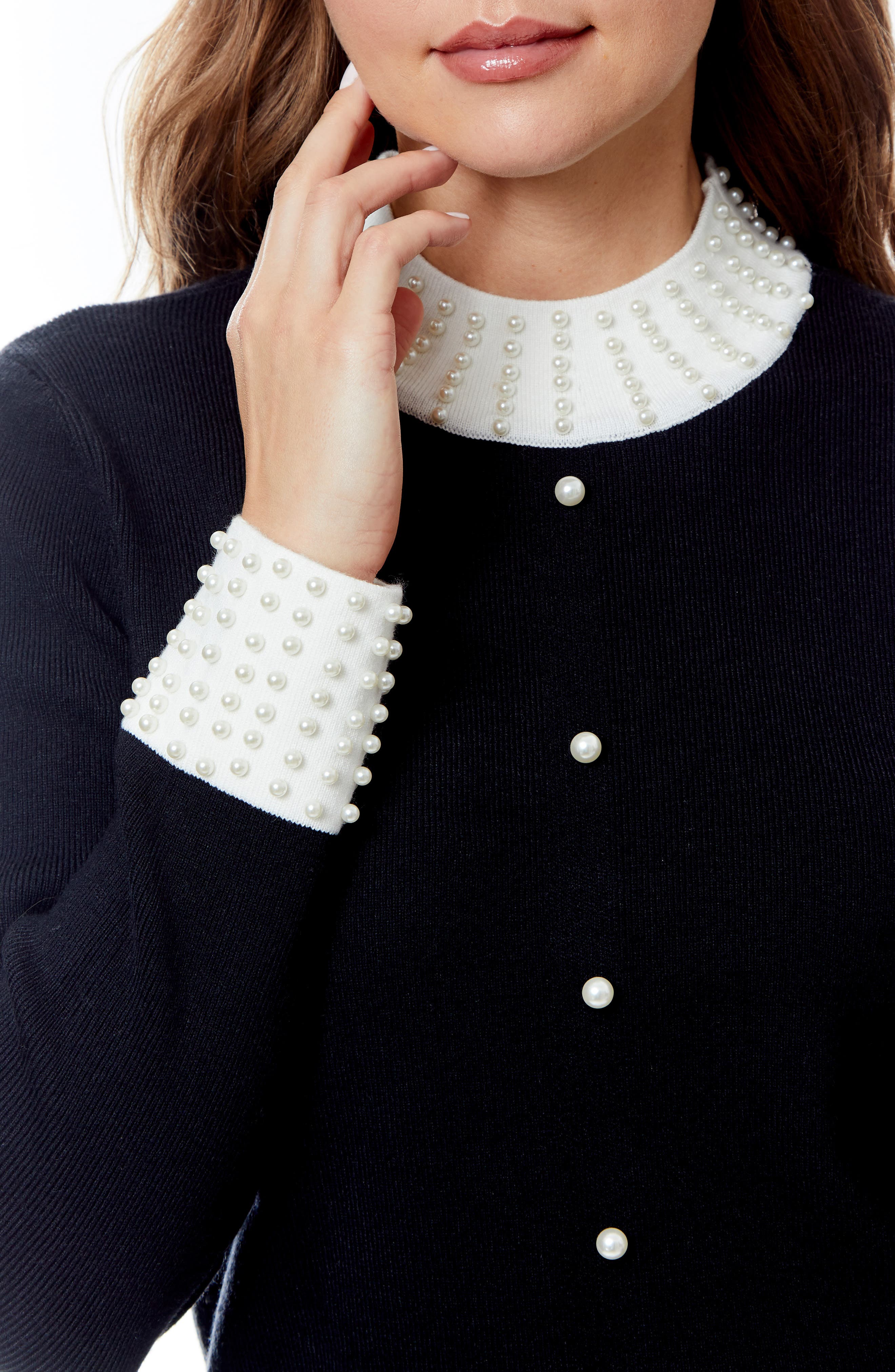 BY DESIGN Andi Pearly Beaded Sweater | Nordstromrack