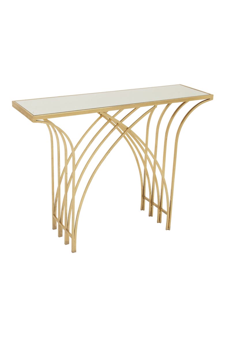 VIVIAN LUNE HOME Goldtone Metal Geometric Console Table with Mirrored ...