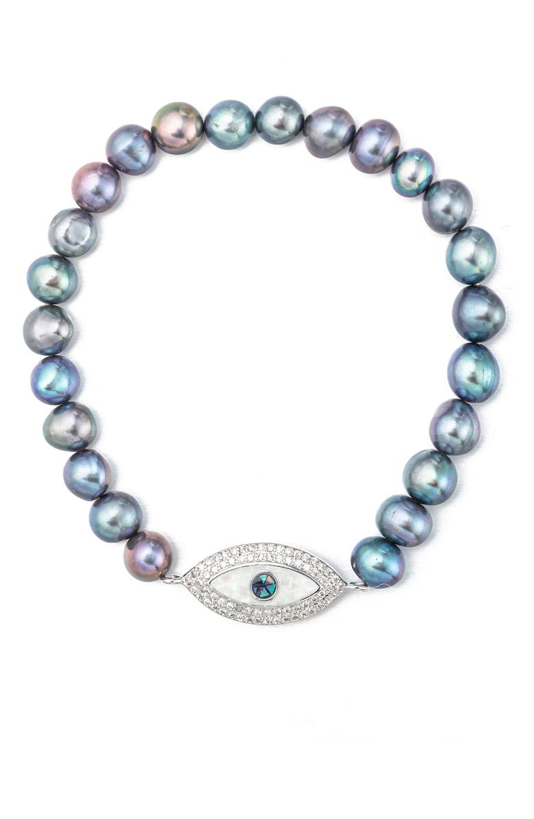 EYE CANDY LOS ANGELES Elena Pave CZ Evil Eye 6-7mm Cultured Peacock ...
