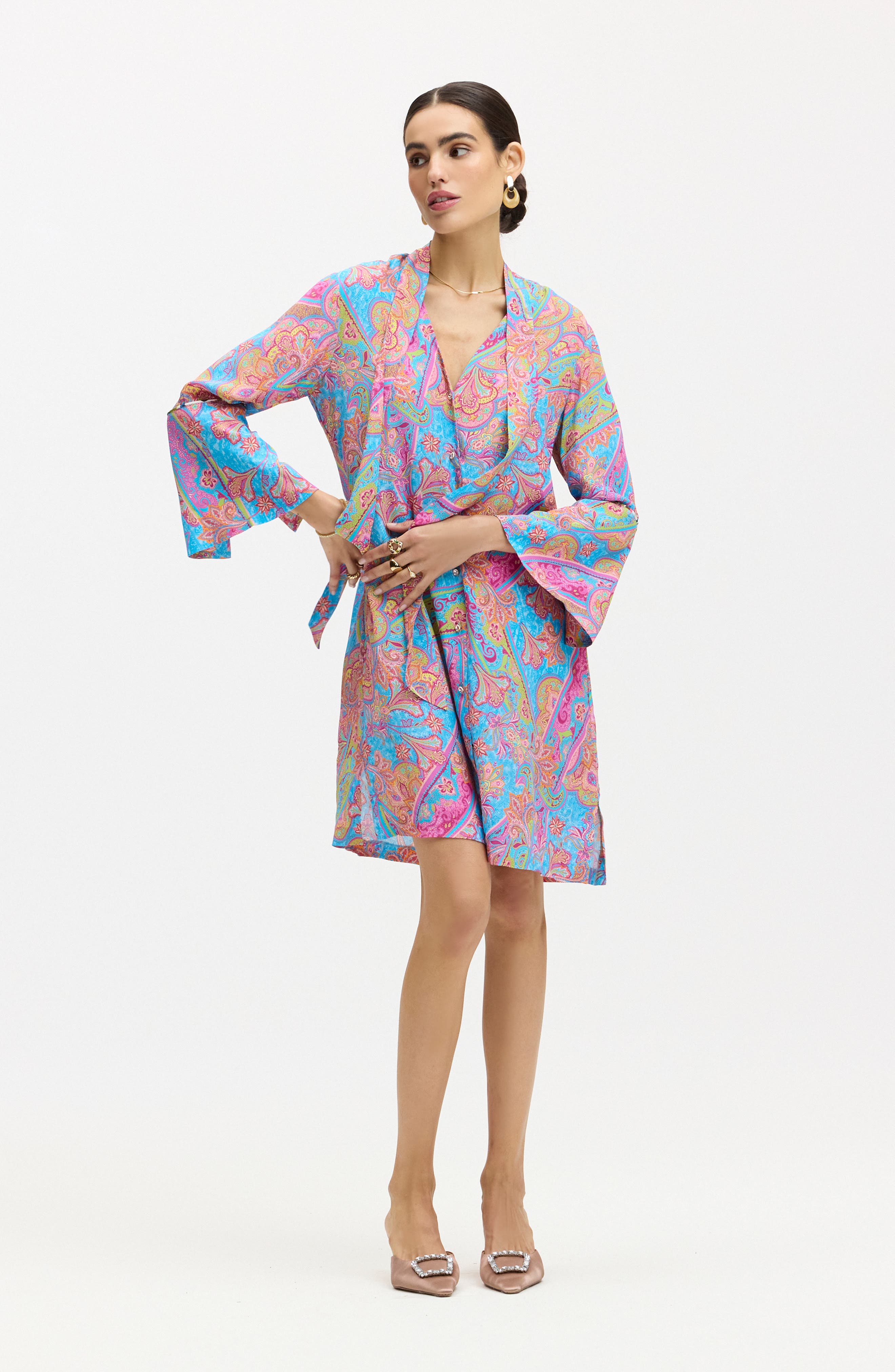 Robert Graham Brenna Tie Neck Long Sleeve Shift Dress | Nordstromrack