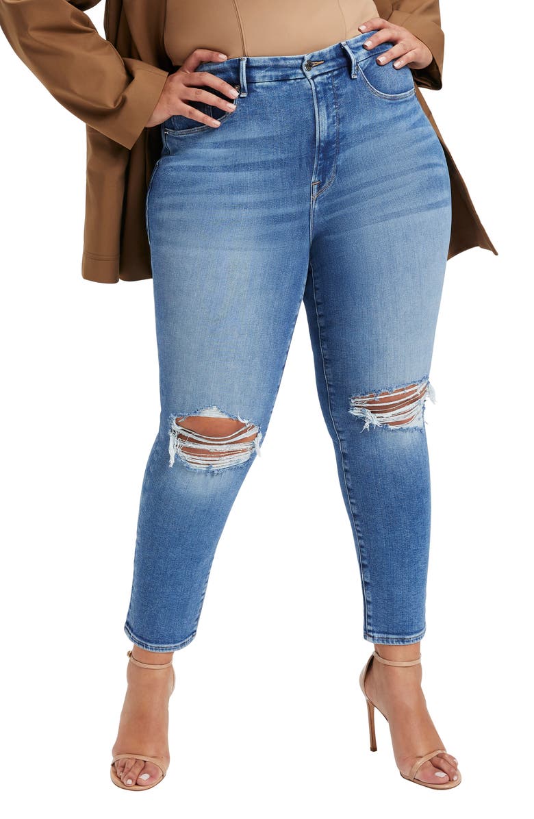 Good American Good Legs Ripped High Waist Skinny Cigarette Jeans ...