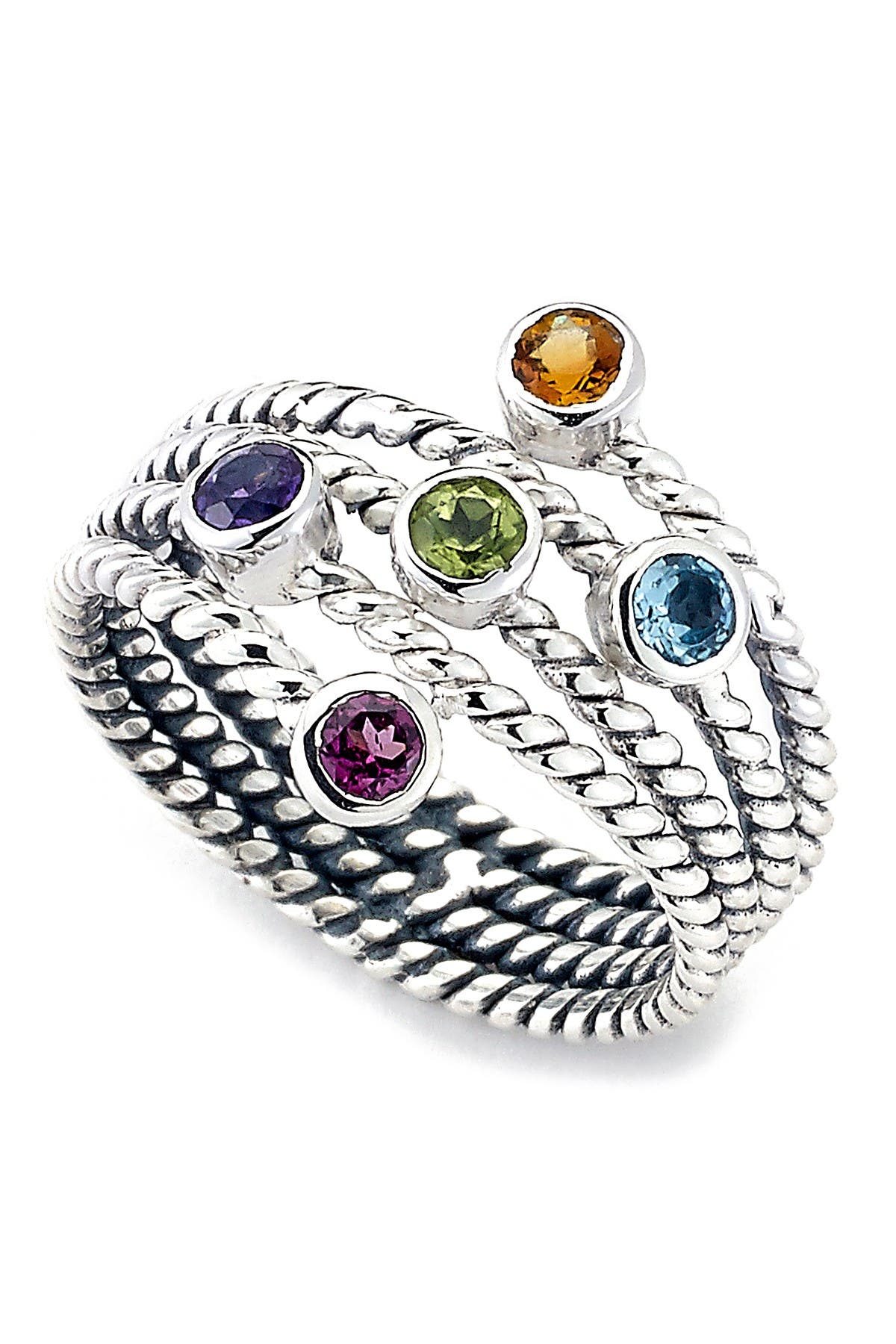 SAMUEL B. Sterling Silver Bezel Set Multiple Gemstone Multi Band Ring ...